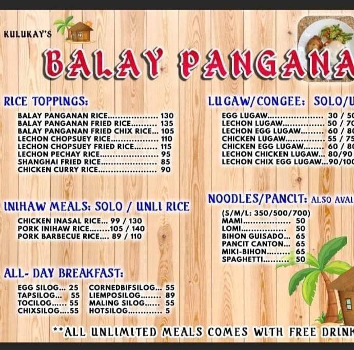 Menu at Balay Panganan restaurant, Lamut
