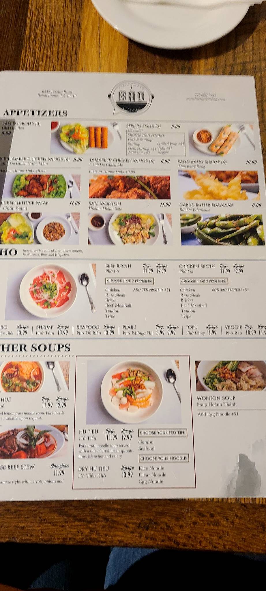 Menu at Bao Vietnamese Kitchen restaurant, Baton Rouge