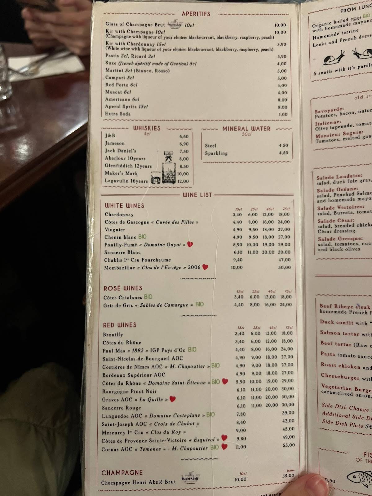 Menu at Bistrot Victoires restaurant, Paris, 6 Rue de la Vrillière