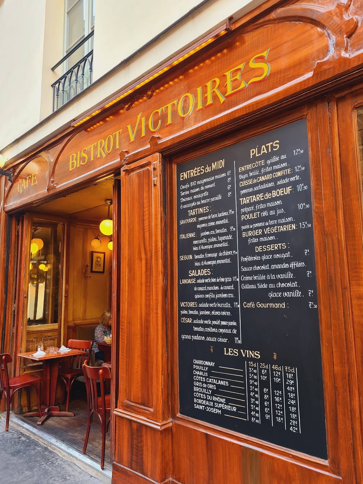 Menu at Bistrot Victoires restaurant, Paris, 6 Rue de la Vrillière