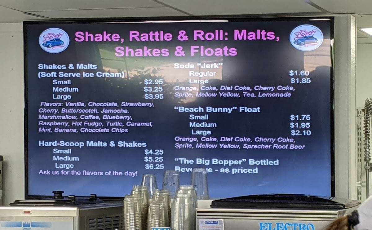 Menu at Brain Freeze restaurant, Whitewater