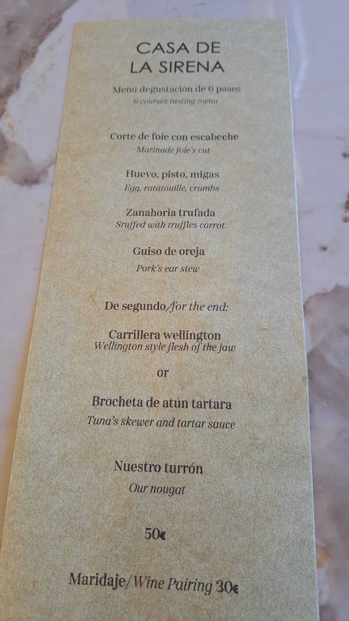 Menu at CASA DE LA SIRENA Restaurante, Cuenca