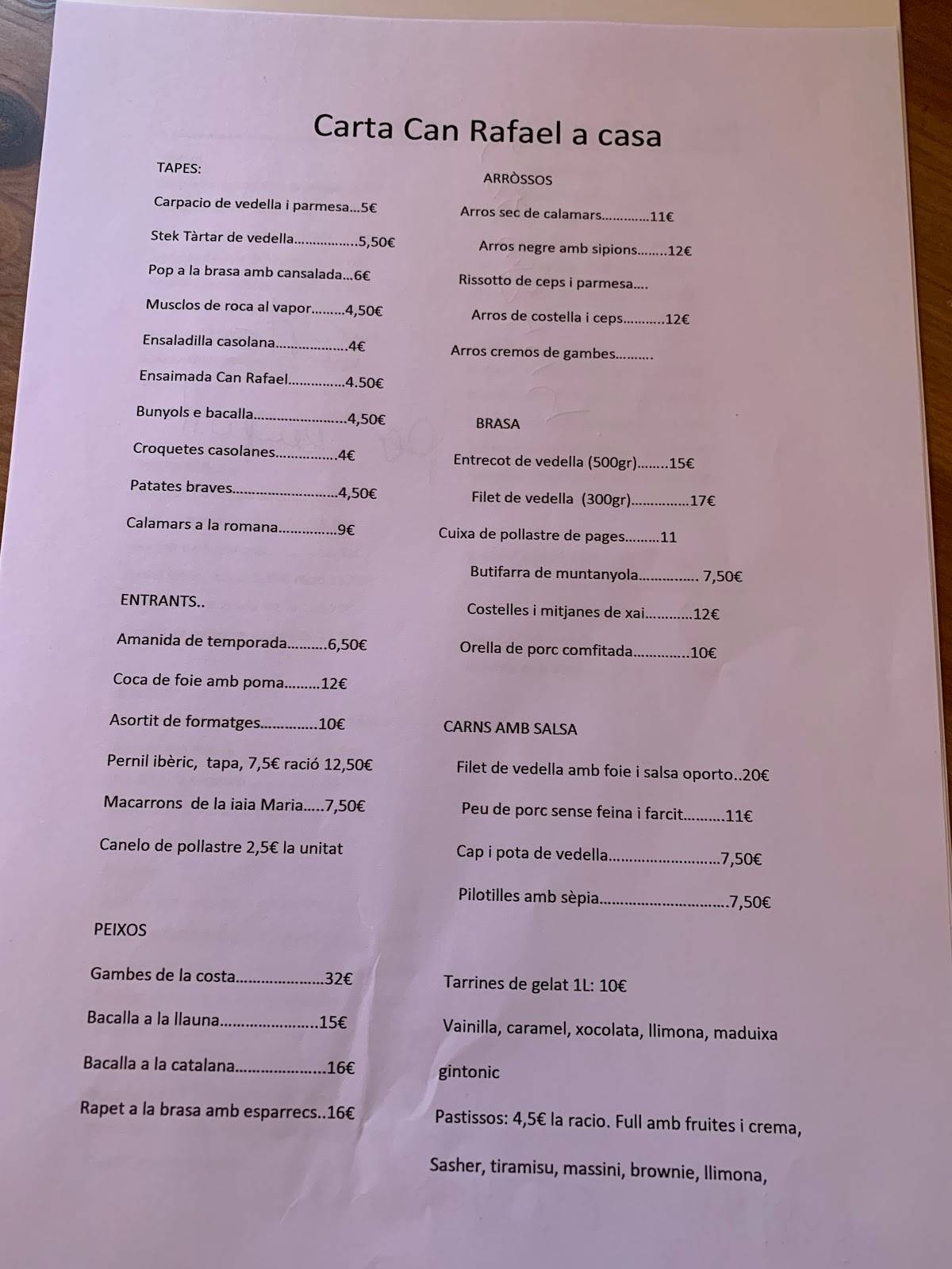 Menu at Restaurant Can Rafael, Seva, Avinguda 11 de Setembre