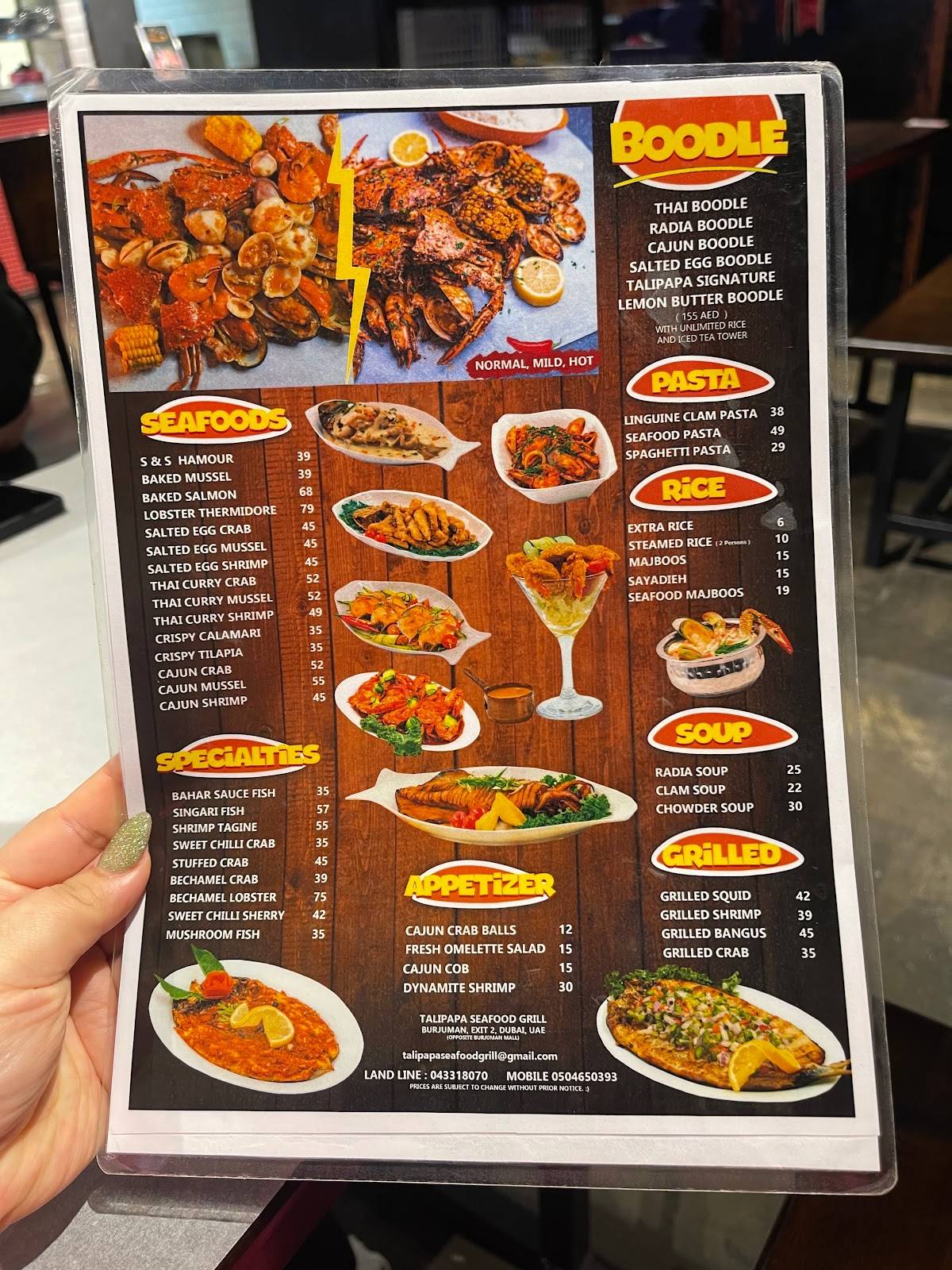 Menu at Captain Talipapa restaurant, UAE