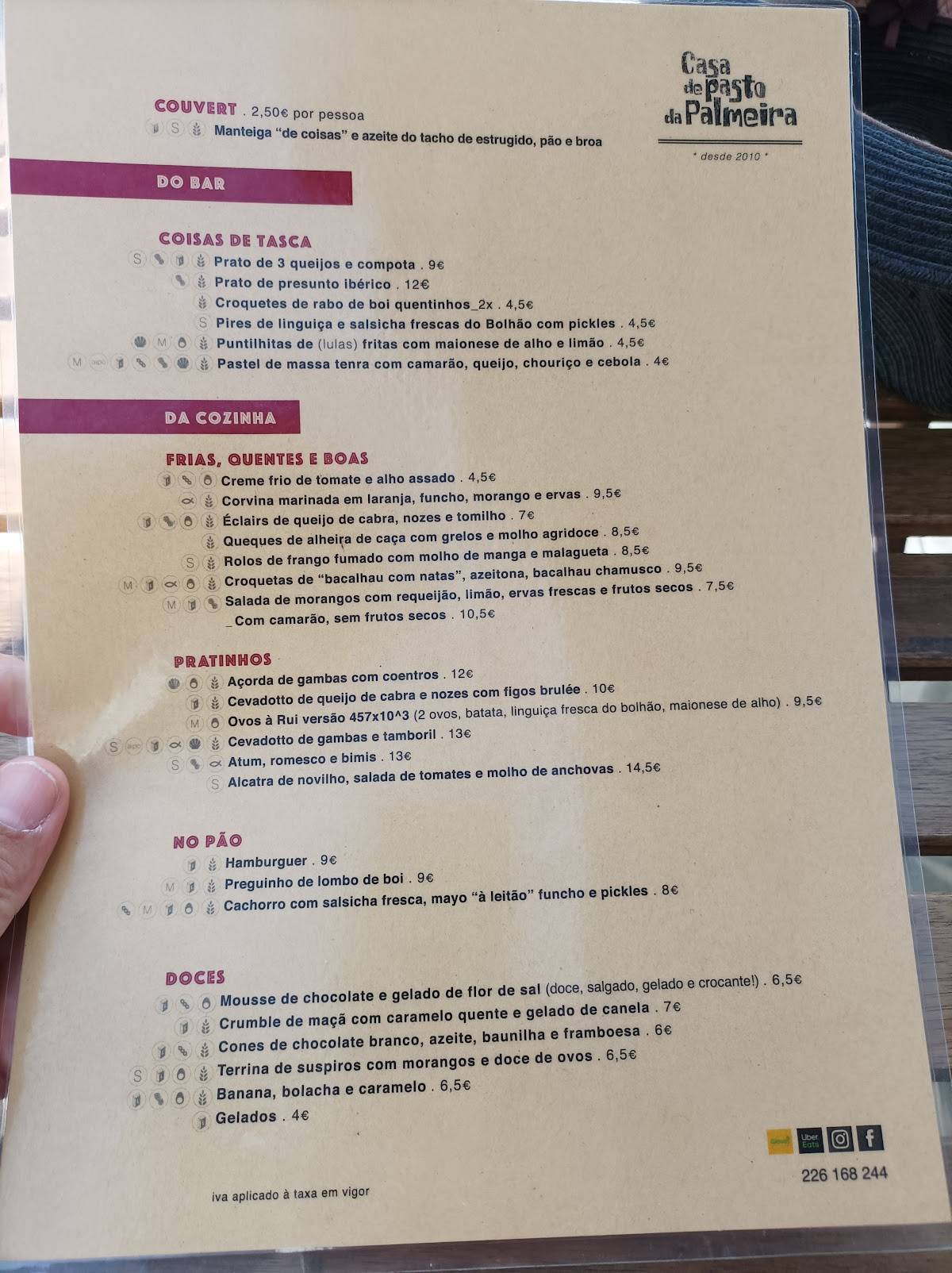 Menu at Casa de Pasto da Palmeira restaurant, Porto