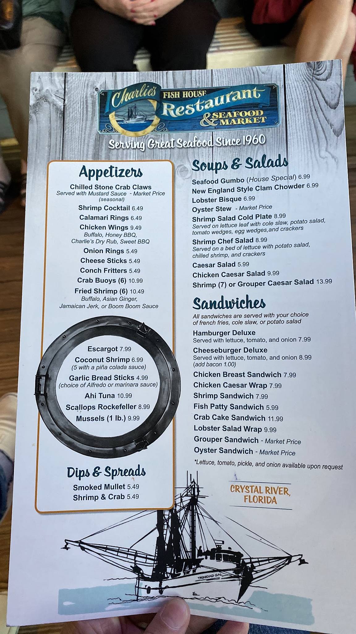 Menu at Charlie's Fish House Restaurant, Crystal River