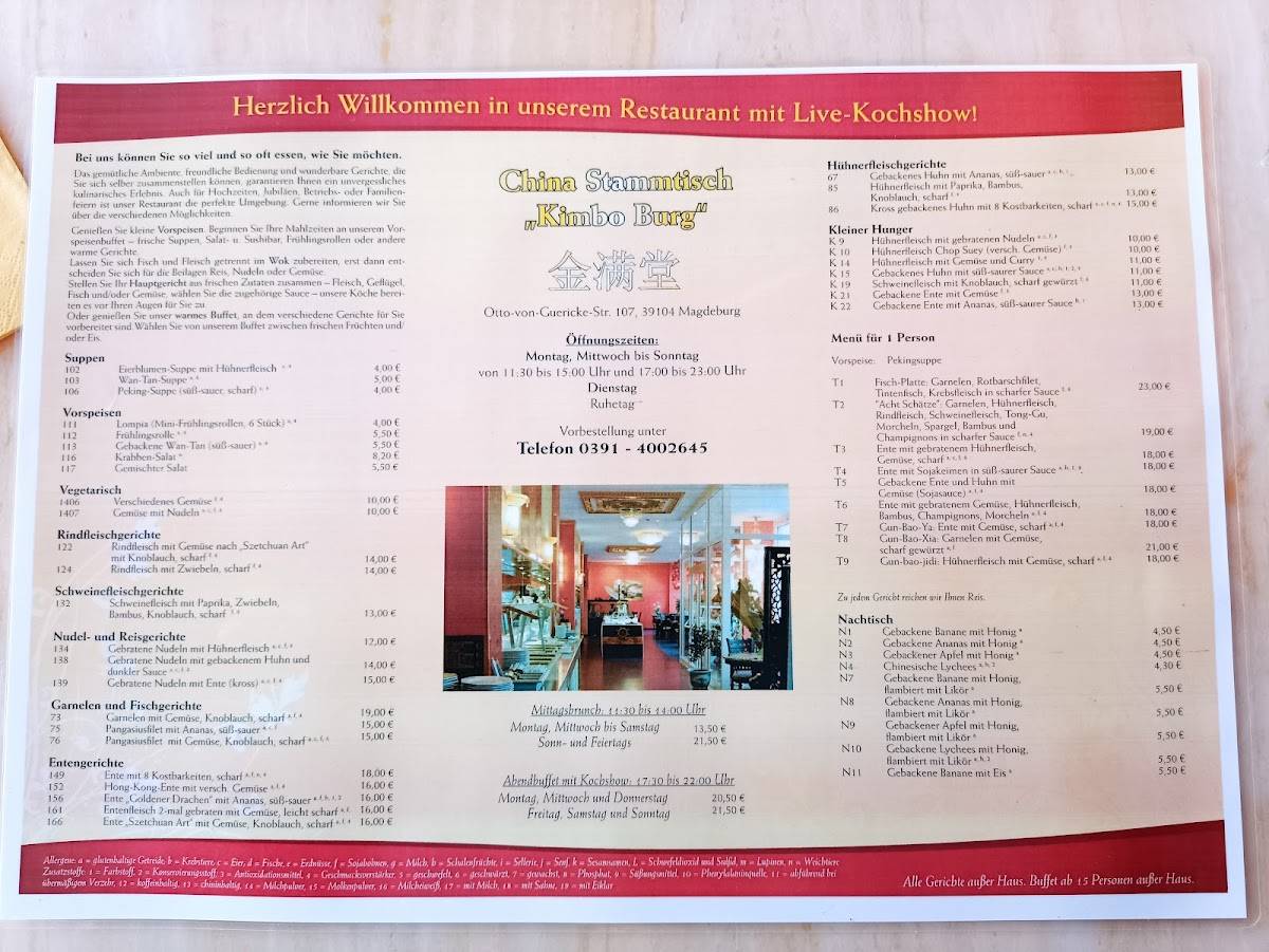 Speisekarte von China Stammtisch "Kimbo Burg" restaurant, Magdeburg