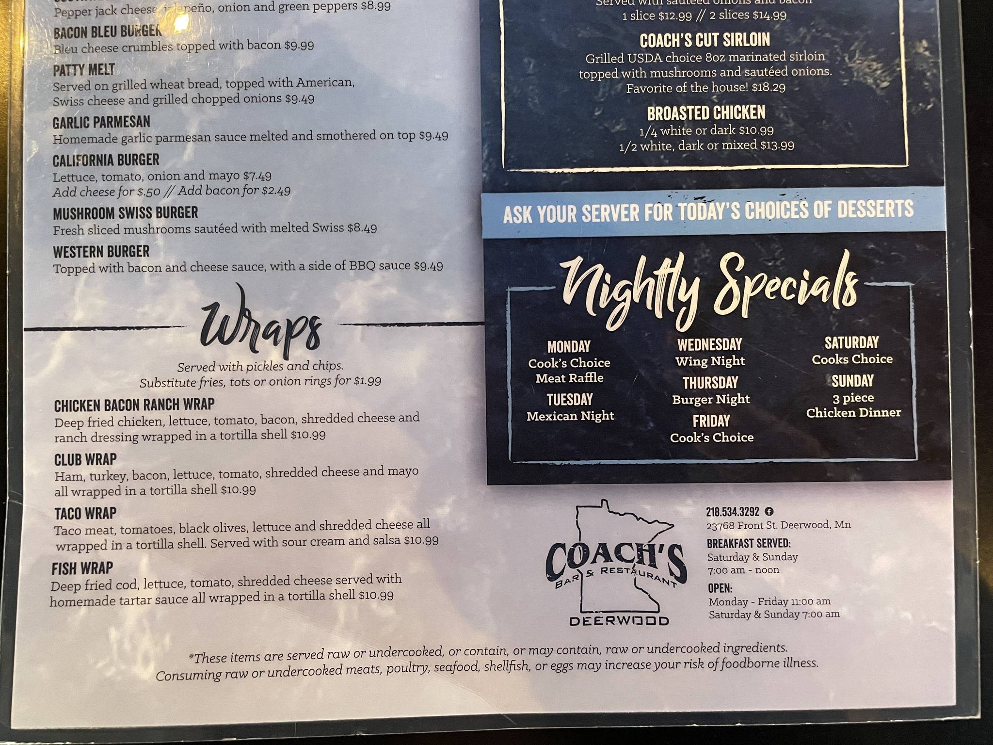 Menu at Coach's Corner Sports Pub, Deerwood