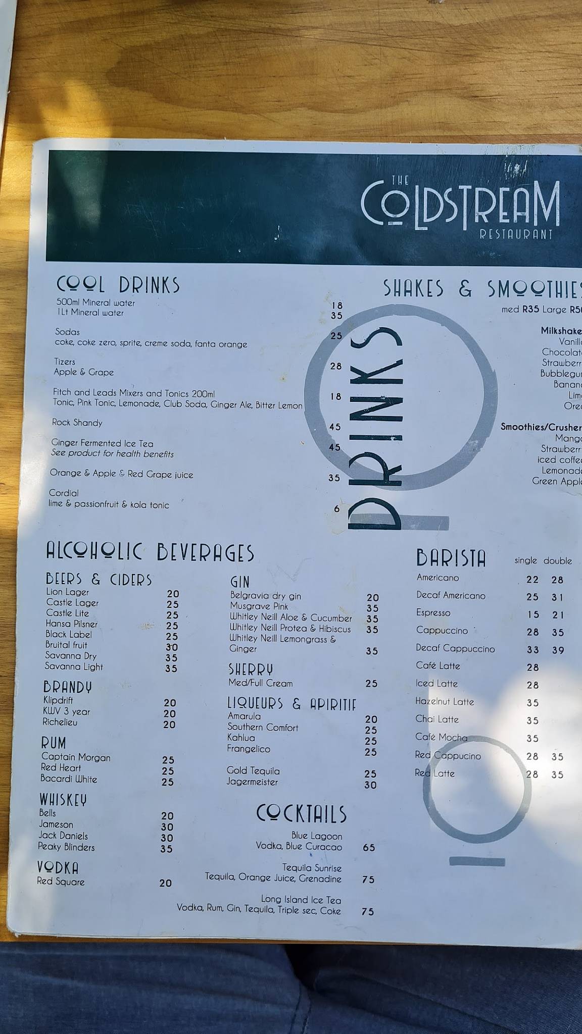 Menu at Coldstream Restaurant Graaff-Reinet, Graaff-Reinet