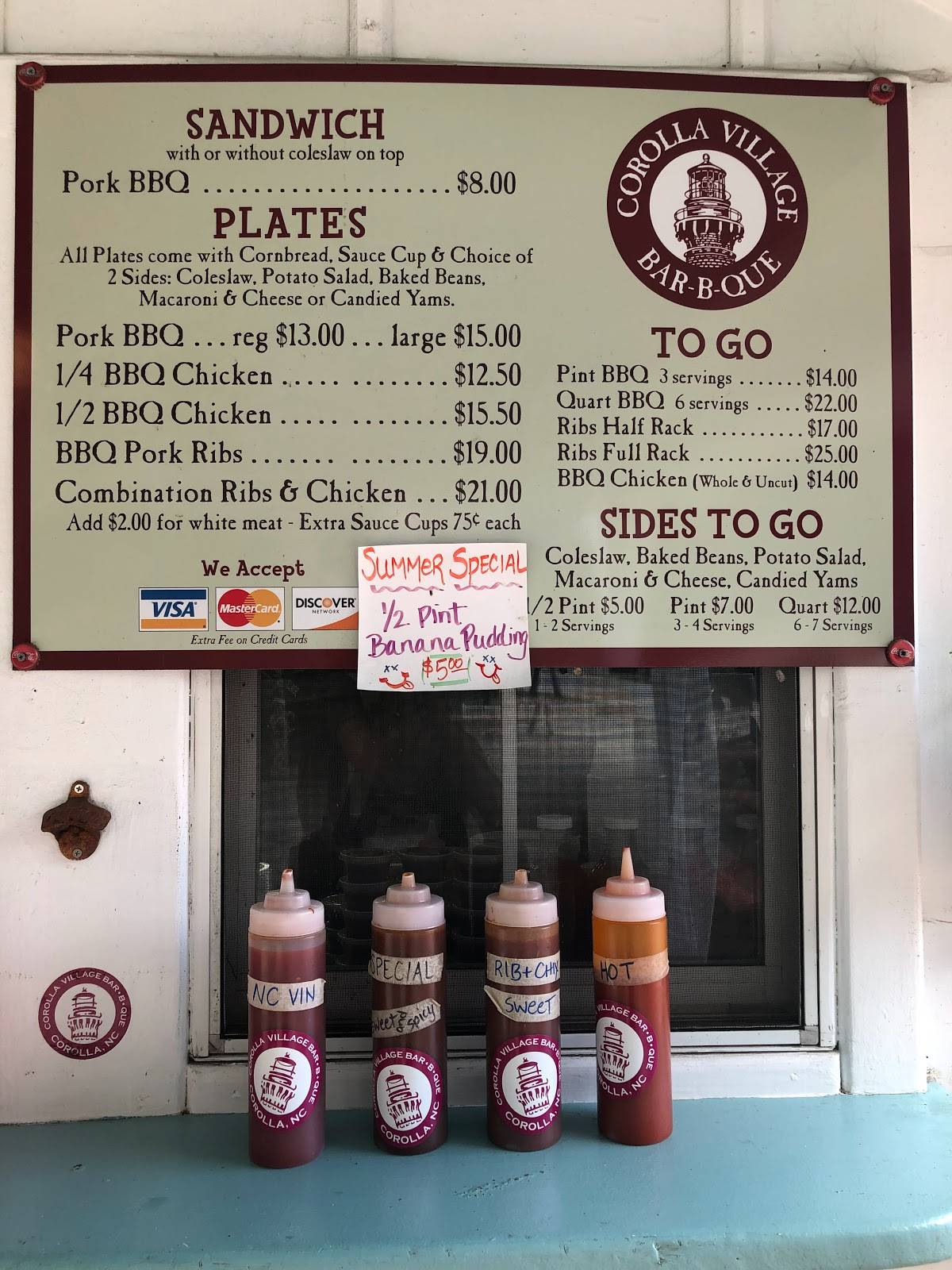 Menu at Corolla Village Barbecue, Corolla