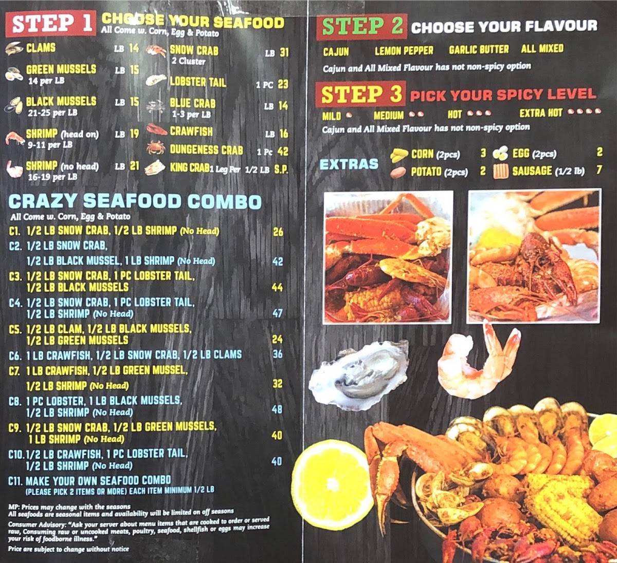 Menu at Crazy Crab restaurant, Southfield