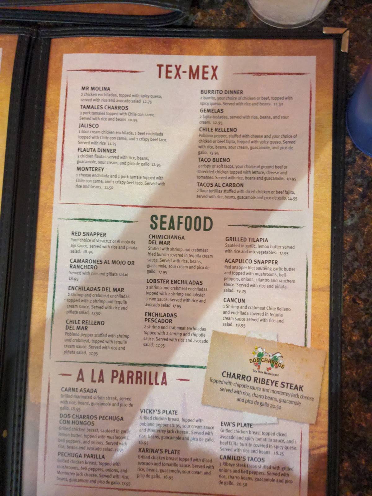 Menu at DOS Charros Restaurant, Richardson