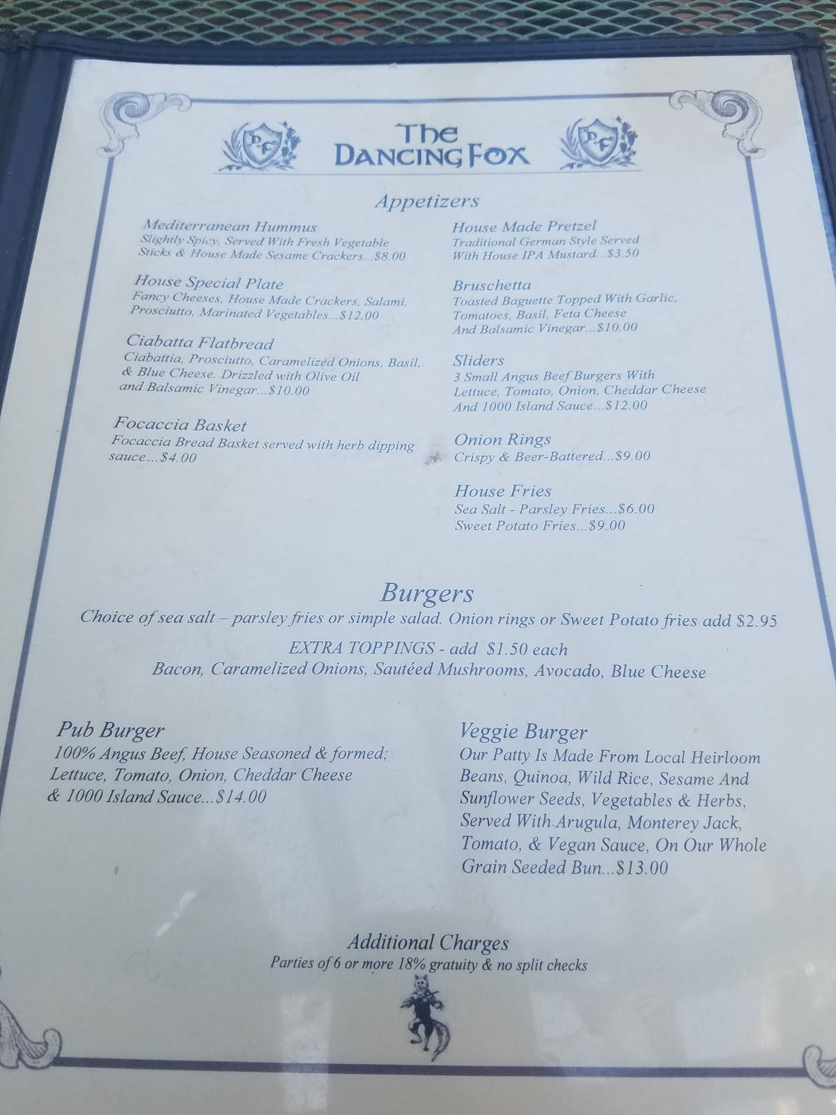 Menu at Dancing Fox Winery & Brewery restaurant, Lodi