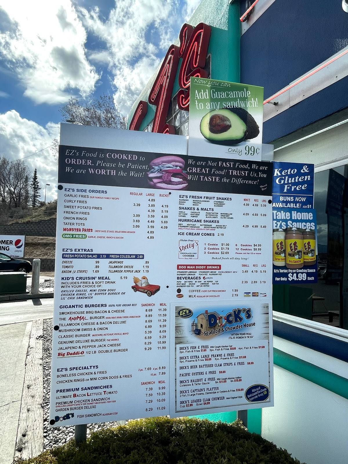 Menu at EZ's Burger Deluxe restaurant, Wenatchee