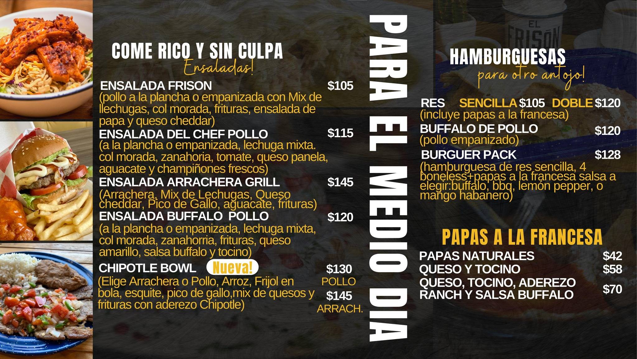 Carta de El Frison Restaurante, Apodaca, Carlos Salinas de Gortari 650