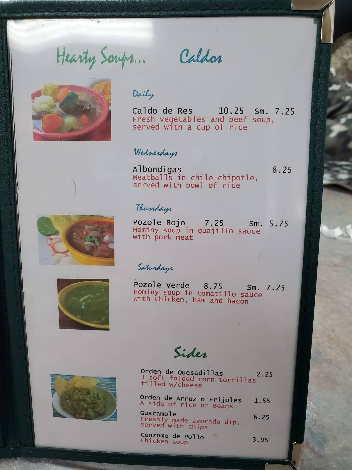 Menu at El Indio Cocina Mexicana restaurant, Chicago