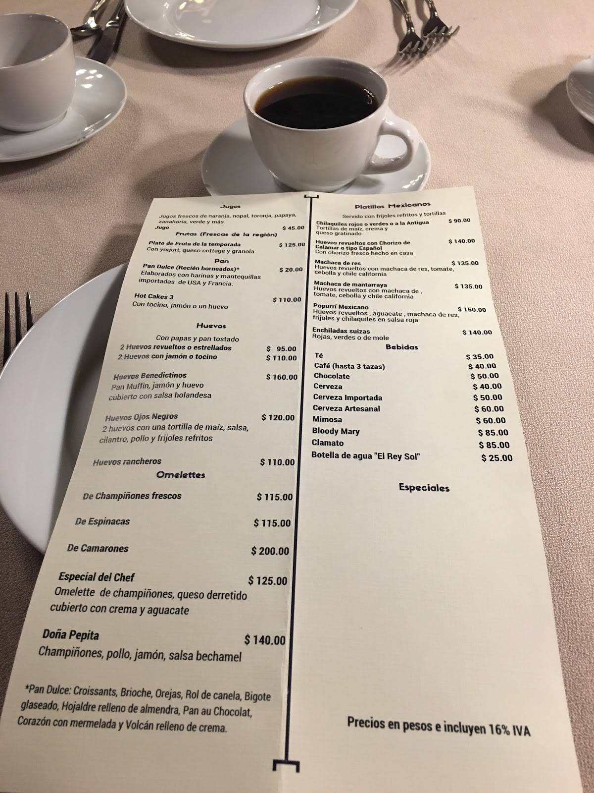 Carta de Restaurant El Rey Sol, Ensenada