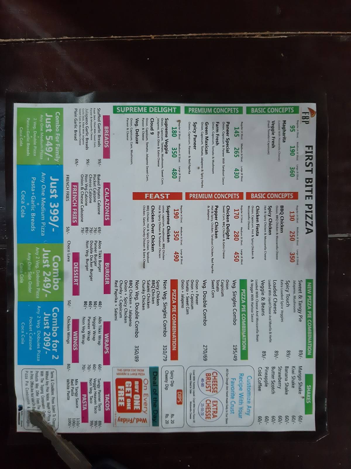Menu at First Bite Pizza, Kurali