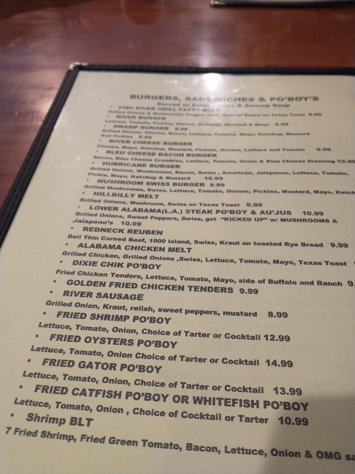 Menu at Fish River Grill restaurant, Foley