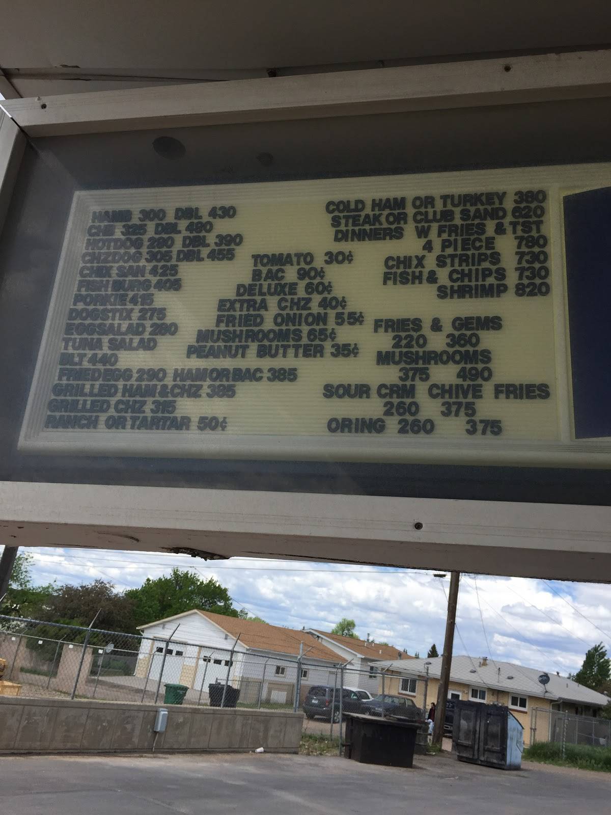 Menu at Ford's Drive-In restaurant, Great Falls