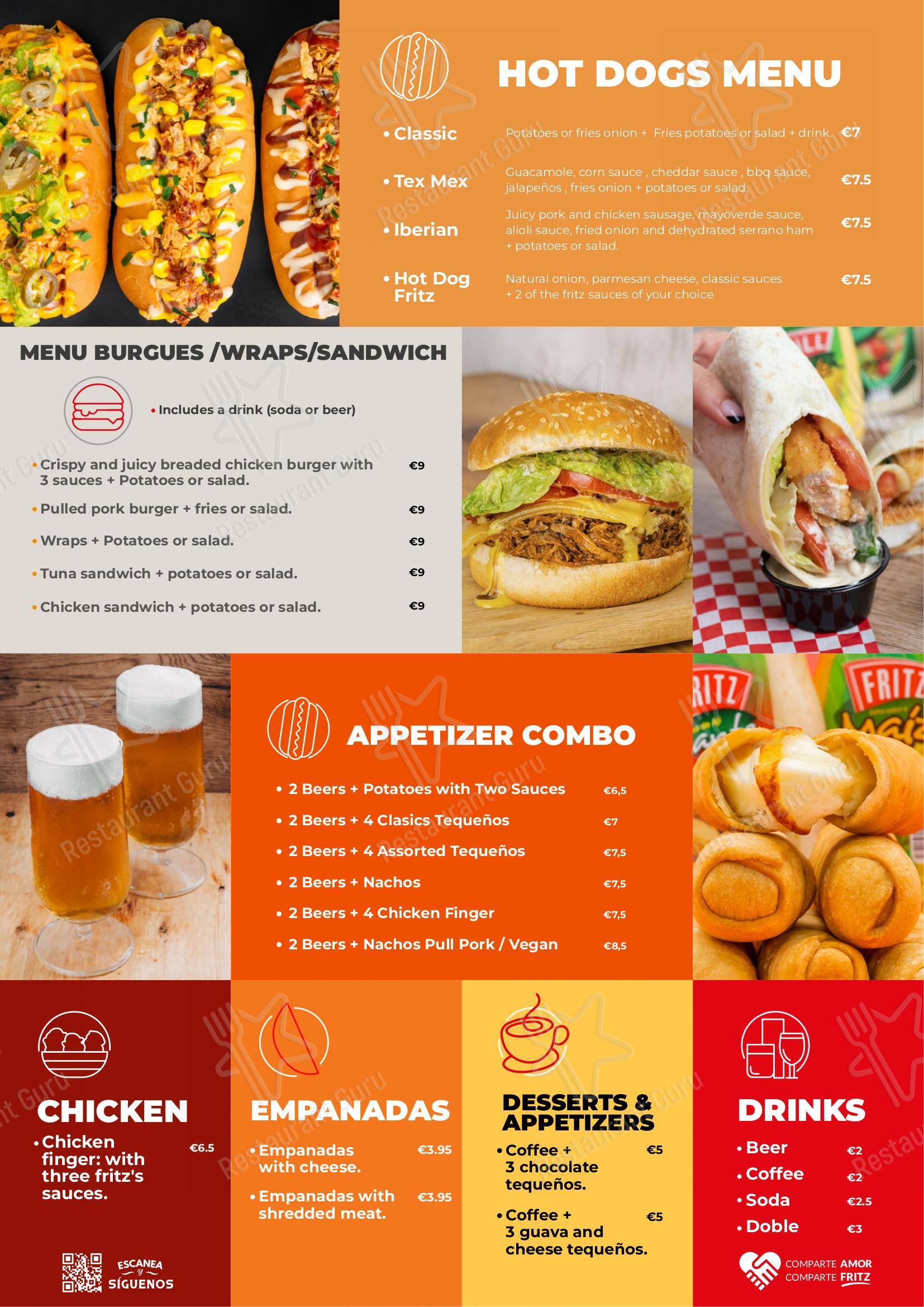 Menu at Fritz Foods Madrid restaurant, Madrid