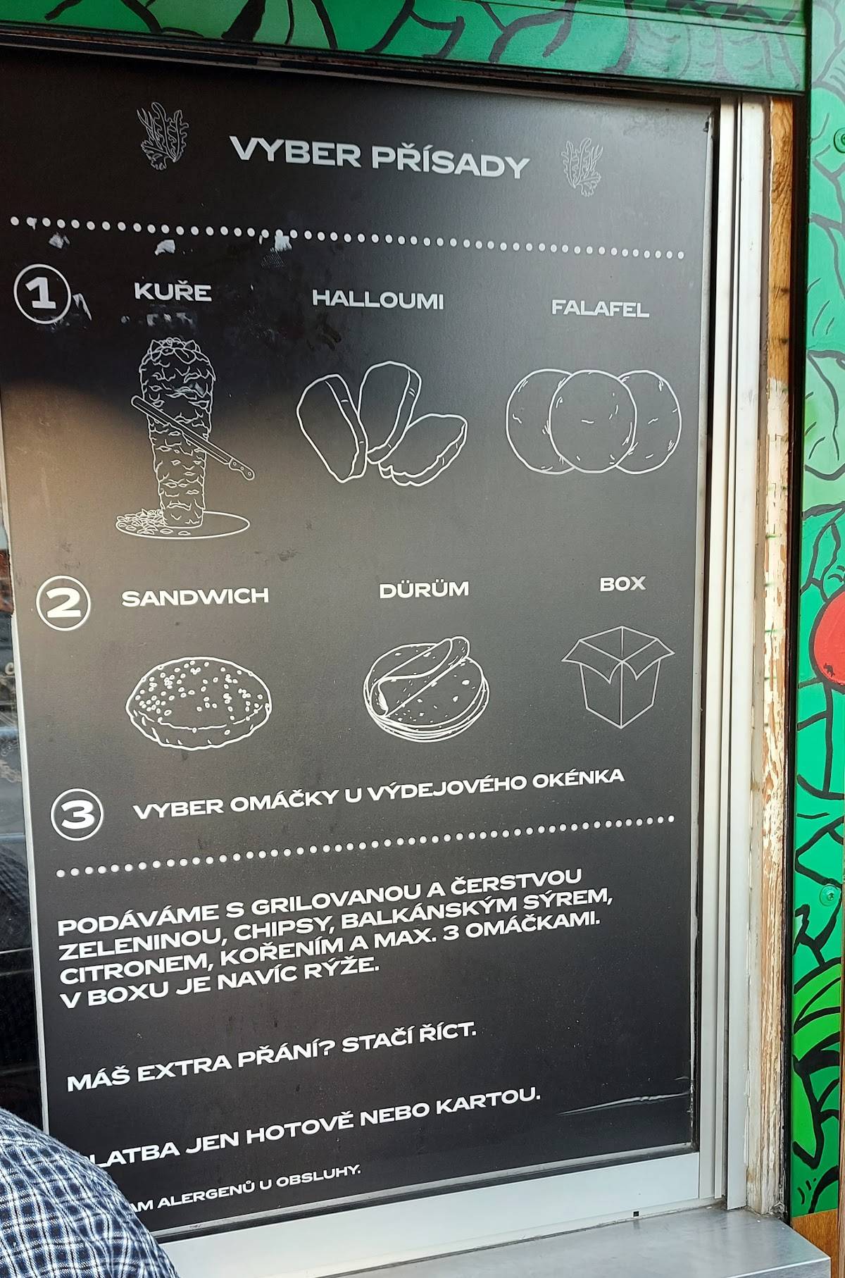 Menu at Gemüse Corner Kebab restaurant, Prague, Podolské nábř.