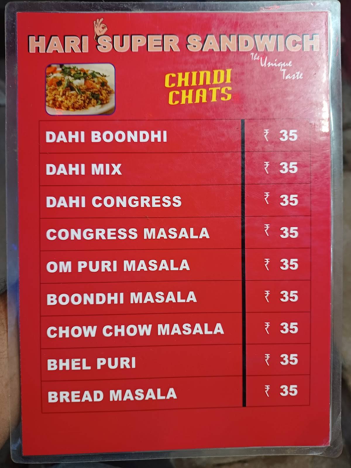 Menu at Hari super sandwich, Bengaluru, 2
