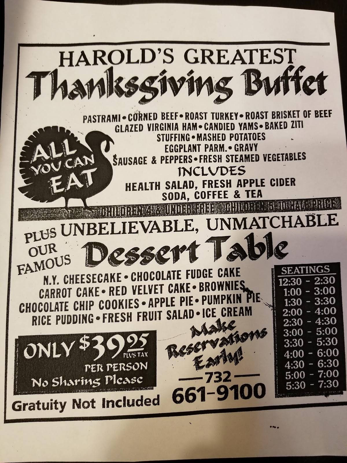 Menu at Harold's New York Deli restaurant, Edison, King Georges Post Rd