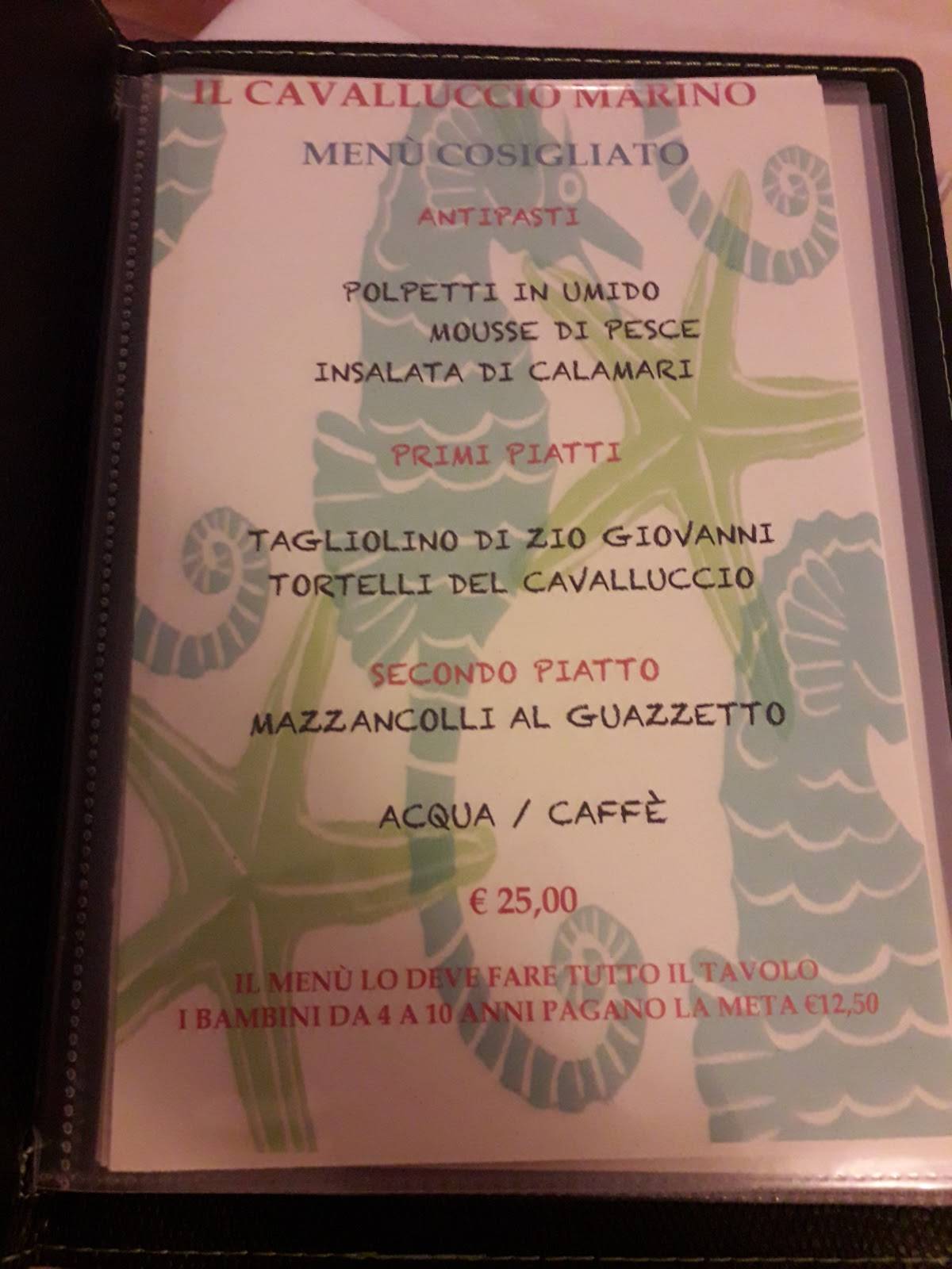 Menu da Il Cavalluccio Marino ristorante, Albinia