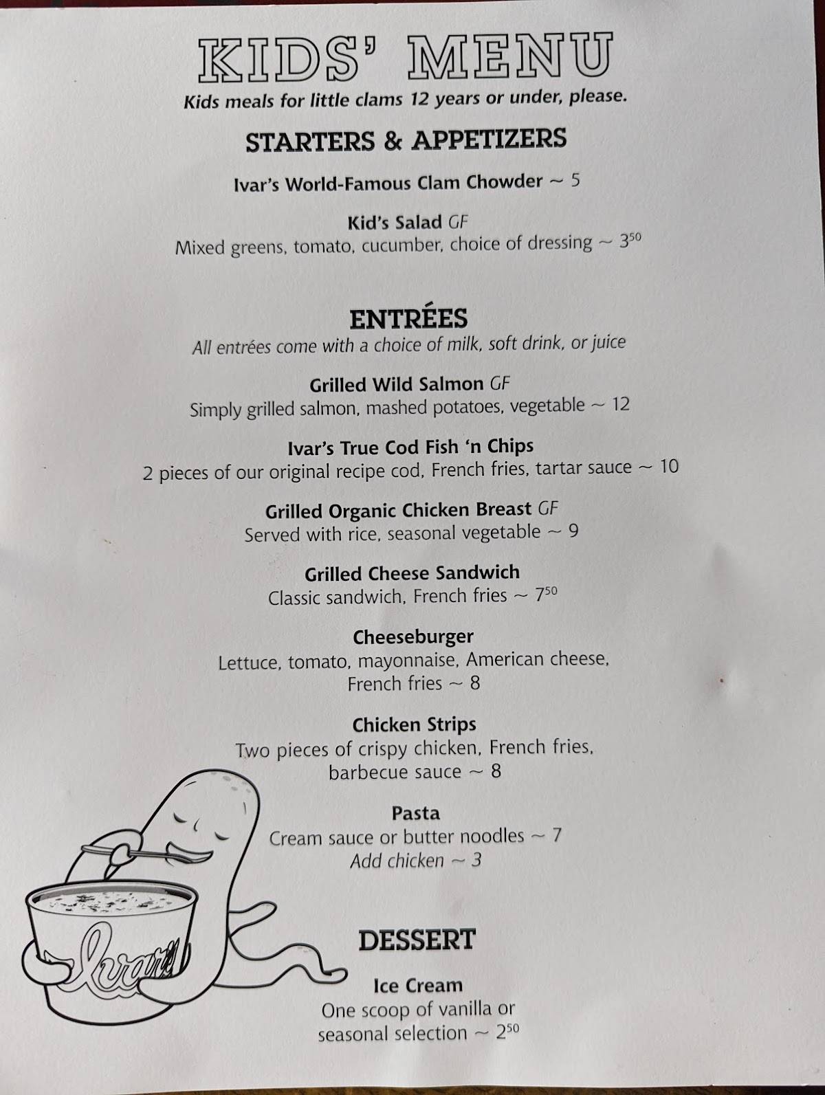 Menu at Ivar's Salmon House restaurant, Seattle