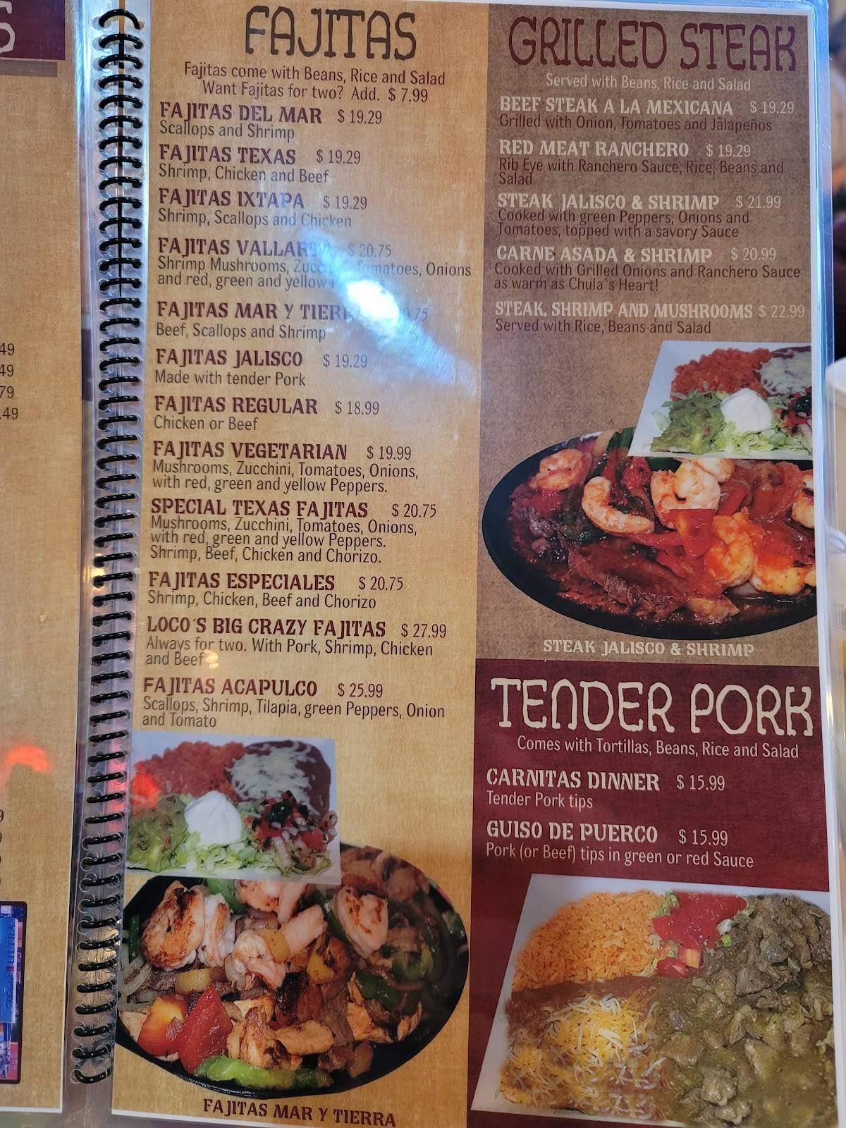 Menu at Jose Locos restaurant, Springfield, 935 N Glenstone Ave