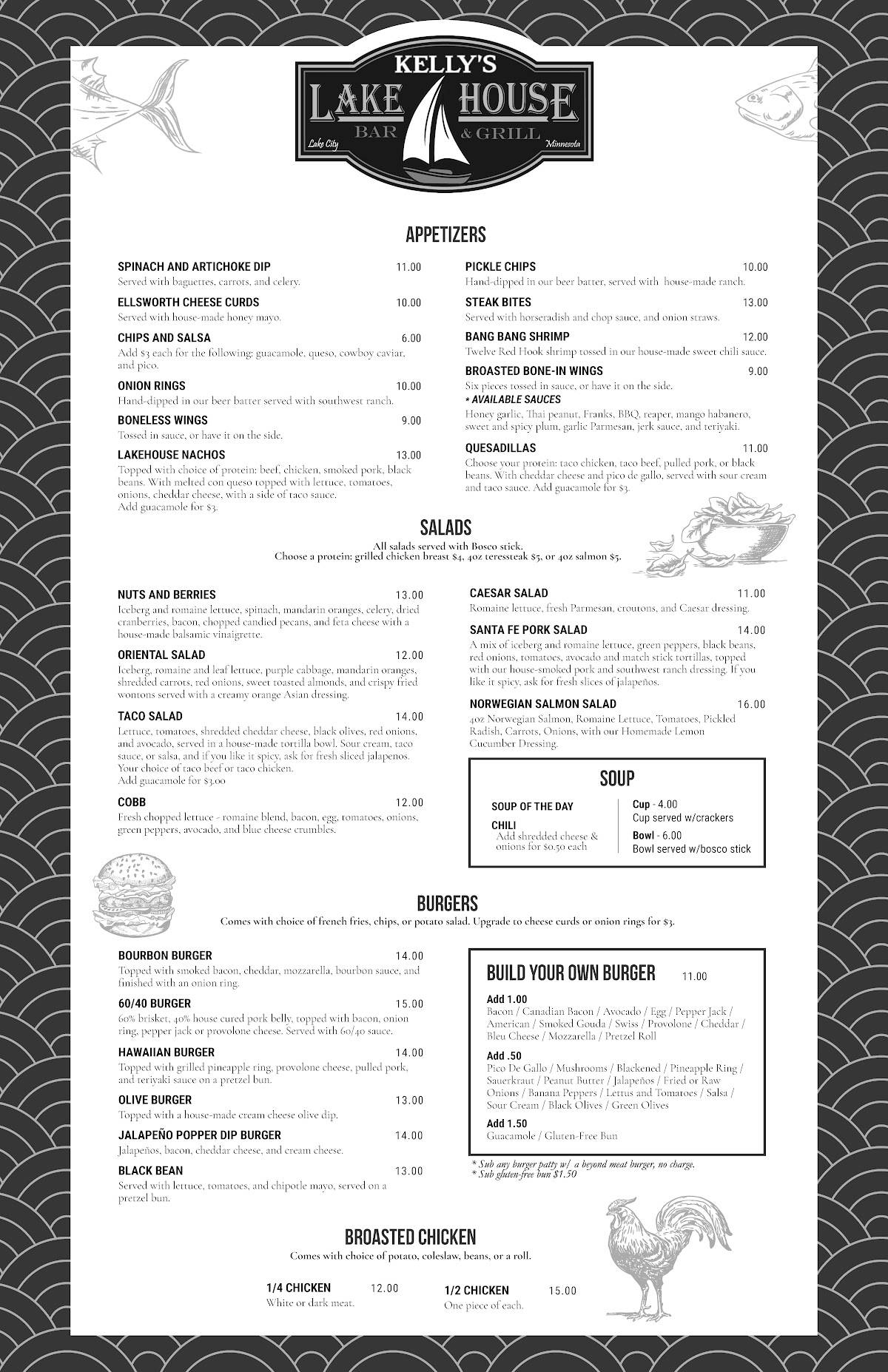 Menu at Kelly’s Lake House Bar & Grill, Lake City