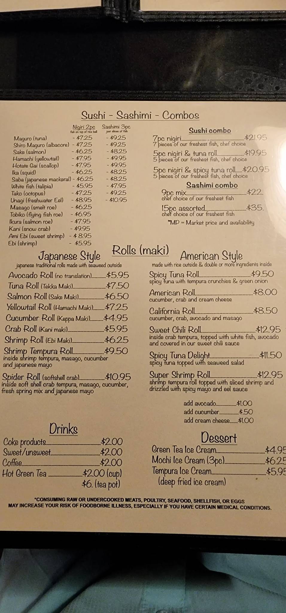 Menu at Kizuna Japanese Restaurant, Blue Ridge