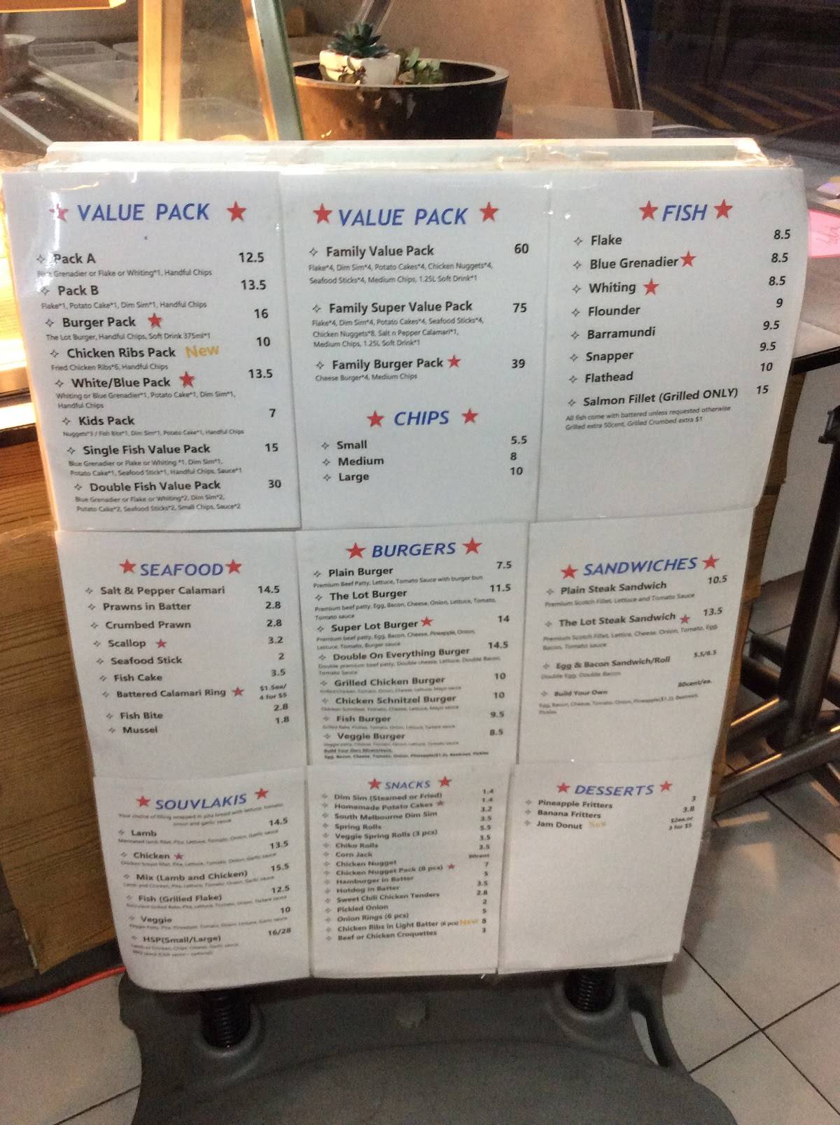 Carta del restaurante Kumala Fish & Chips, Bayswater