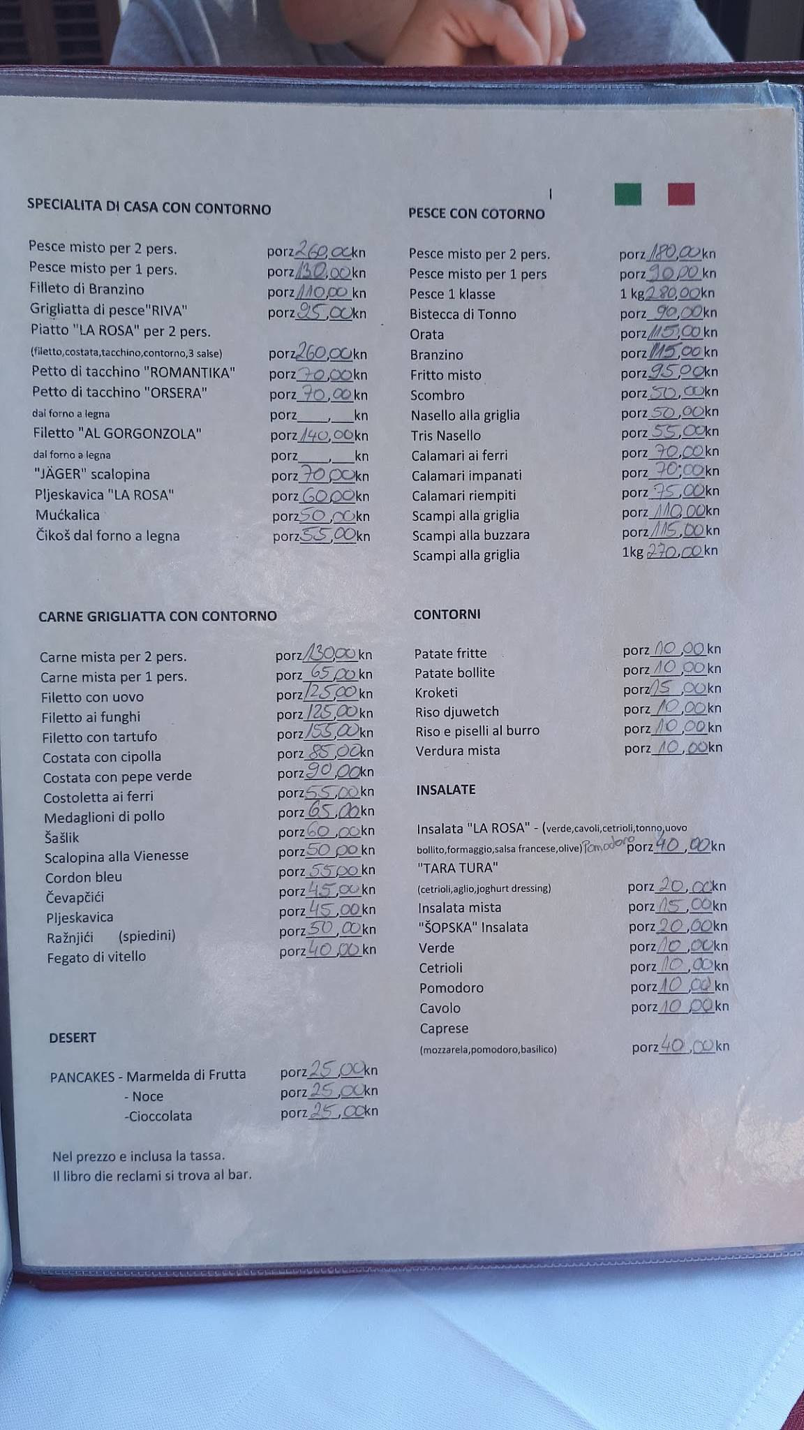 Menu da Restaurant LA ROSA 1, Vrsar