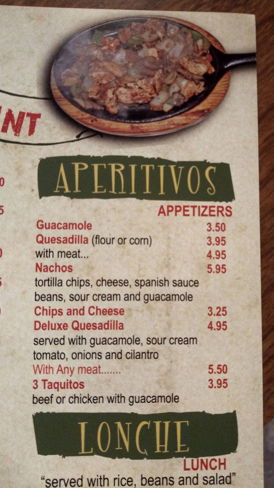 Menu at La Perla Tapatia Restaurant, Delano