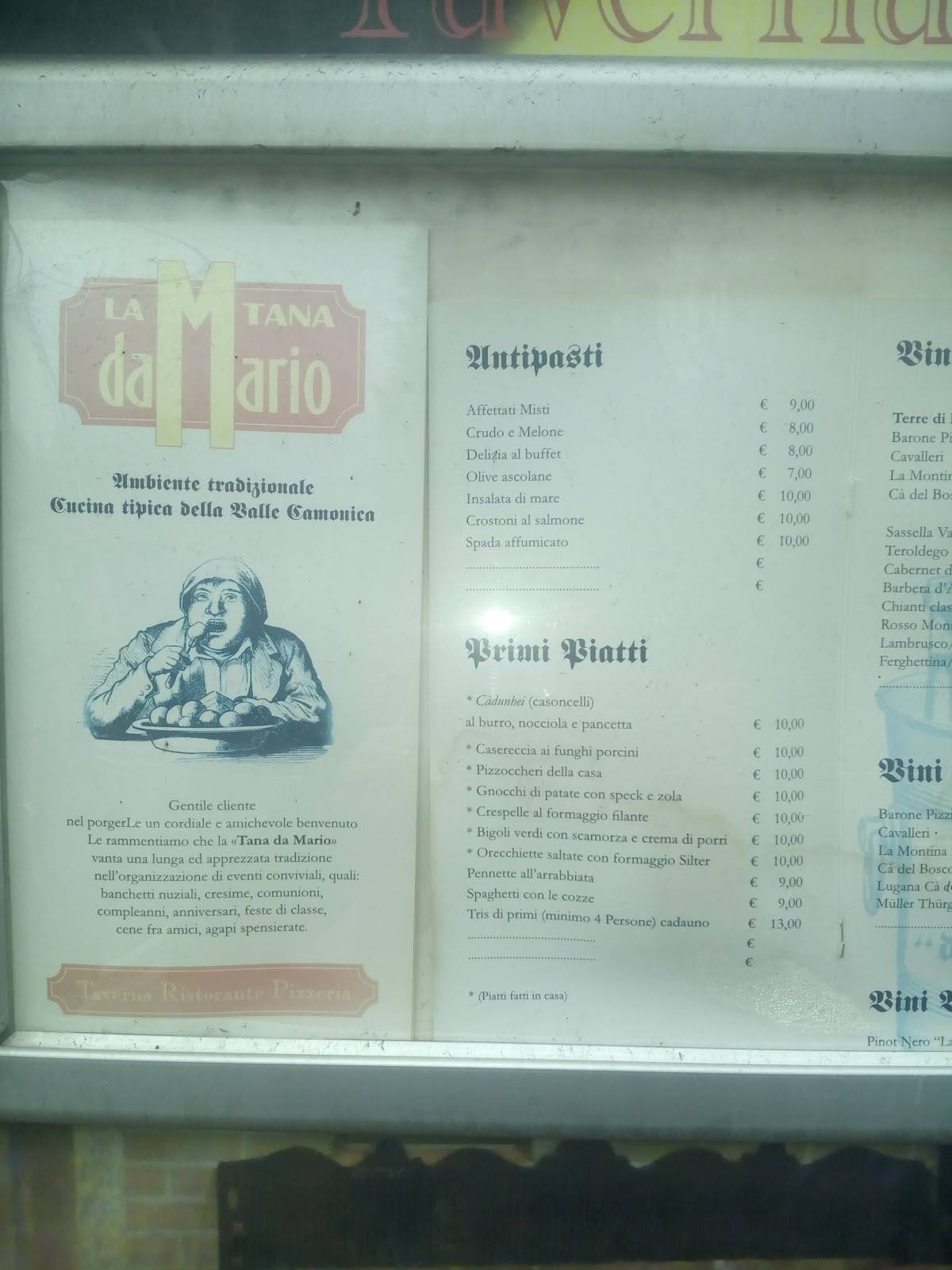 Menu da La Tana Da Mario ristorante, Gianico