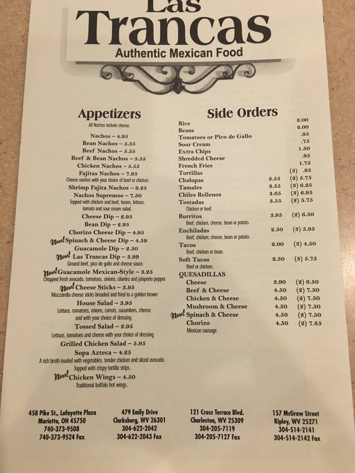 Menu at Las Trancas Mexican Restaurant - Ripley, Ripley, 157 McGraw St