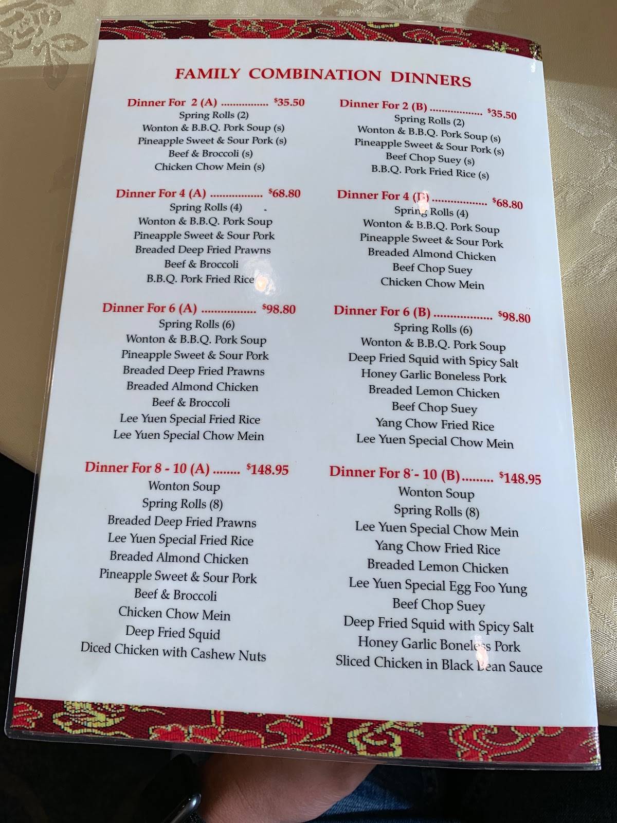 Menu at Lee Yuen Seafood Restaurant, Surrey, 152 St #101