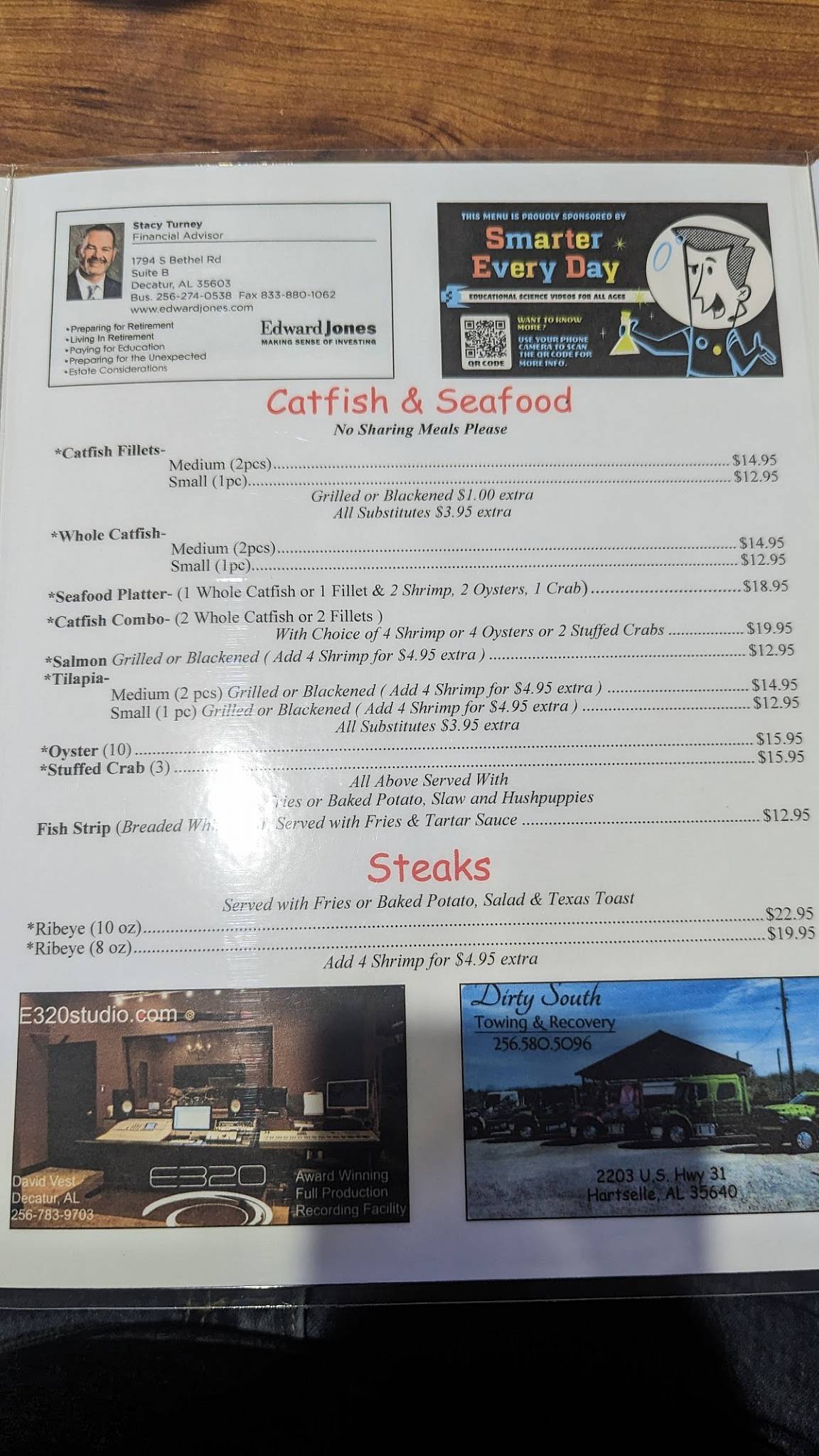 Menu at Libby's Catfish & Diner restaurant, Priceville, AL-67