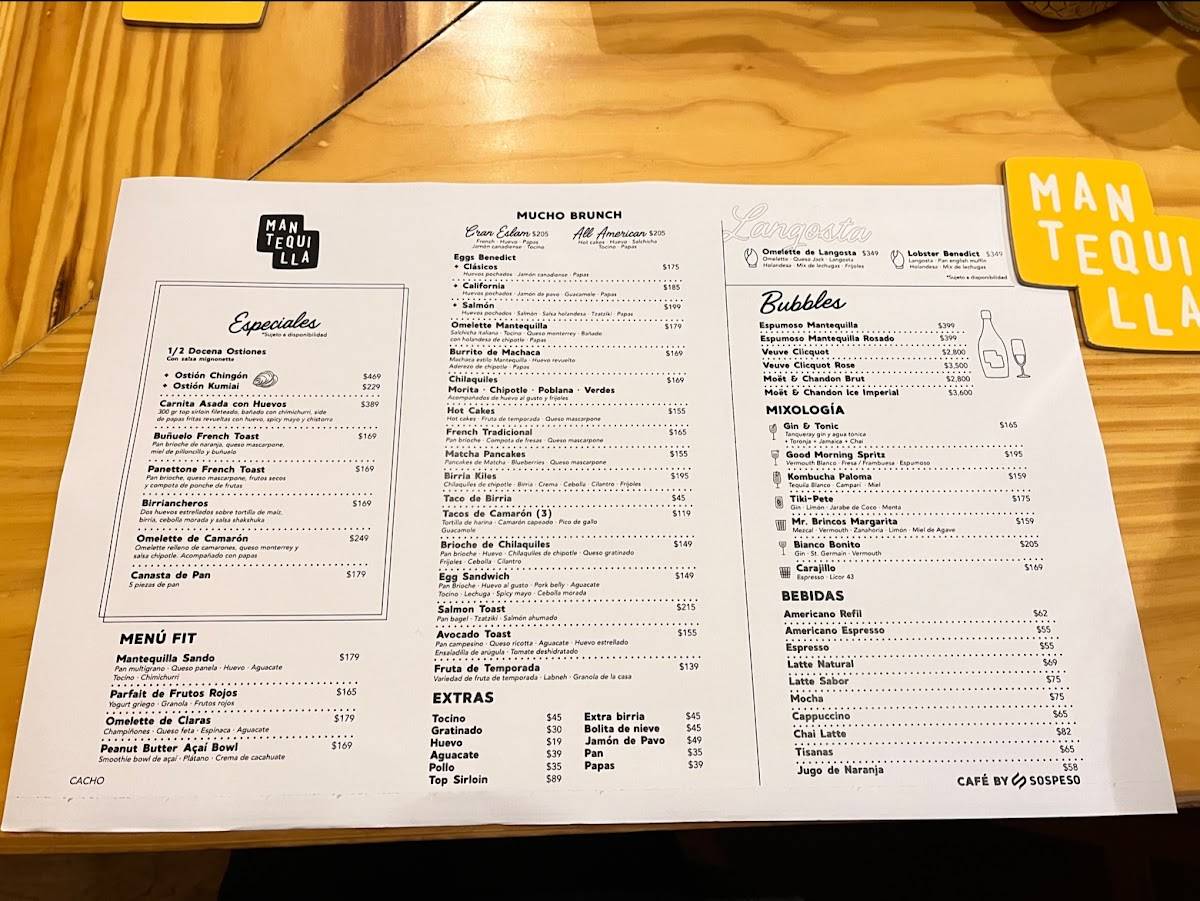 Carta del restaurante Mantequilla Cacho, Tijuana, Av. Colima 2292