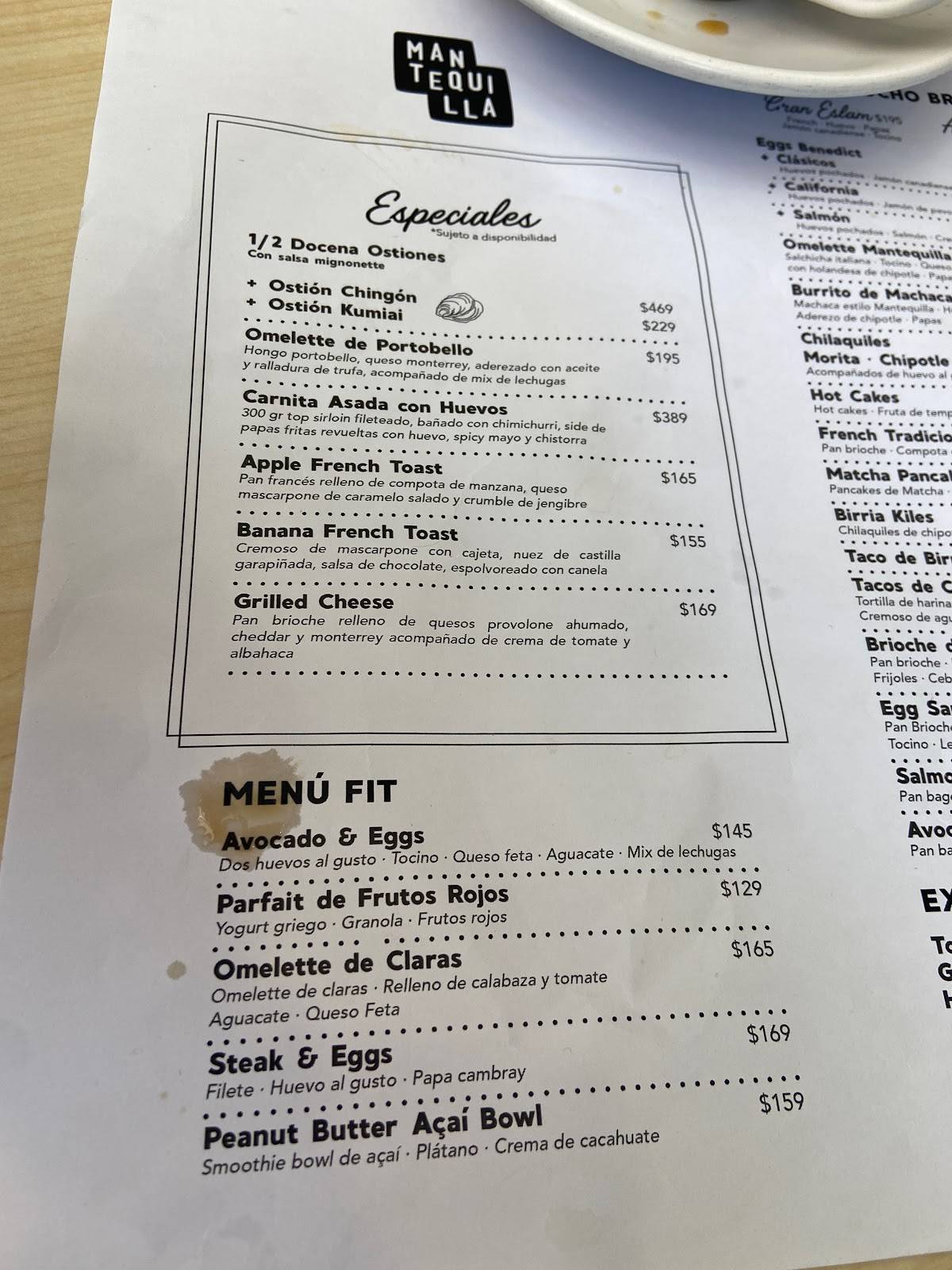 Carta del restaurante Mantequilla Cacho, Tijuana, Av. Colima 2292