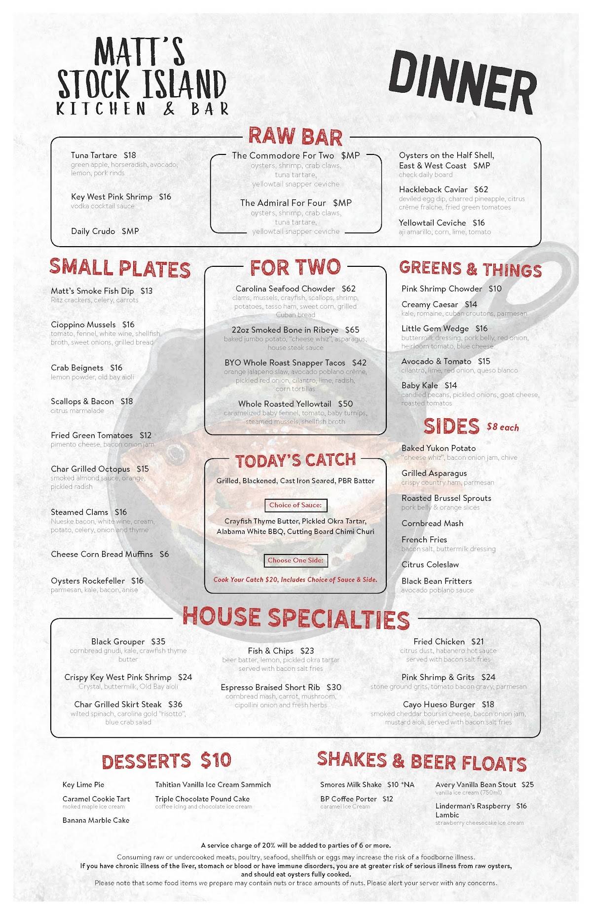 Menu at Matt’s Stock Island Kitchen & Bar, Key West