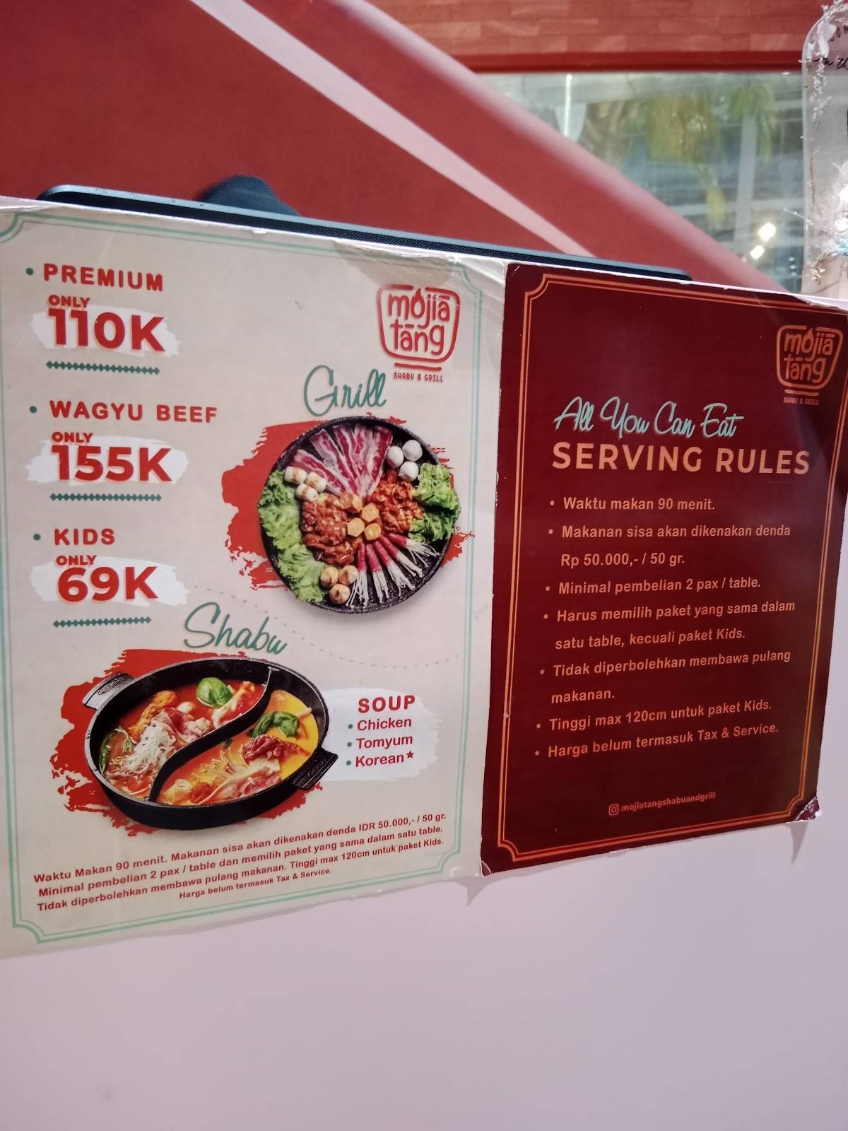 Menu at Mojiatang Shabu & Grill restaurant, Medan