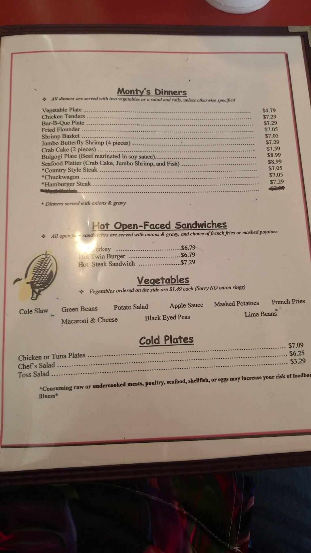 Menu at Monty's Penguin restaurant, Newport News