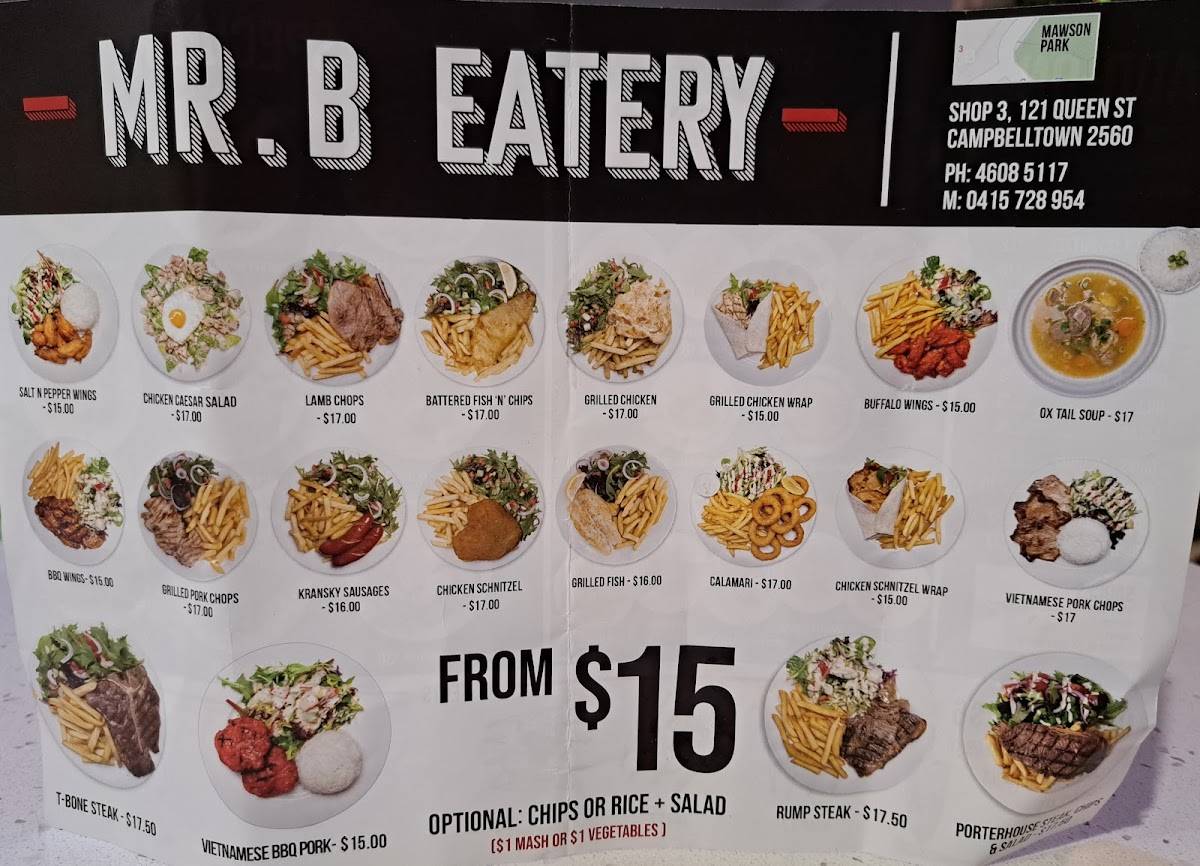 Menu at Mr B Eatery restaurant, Campbelltown