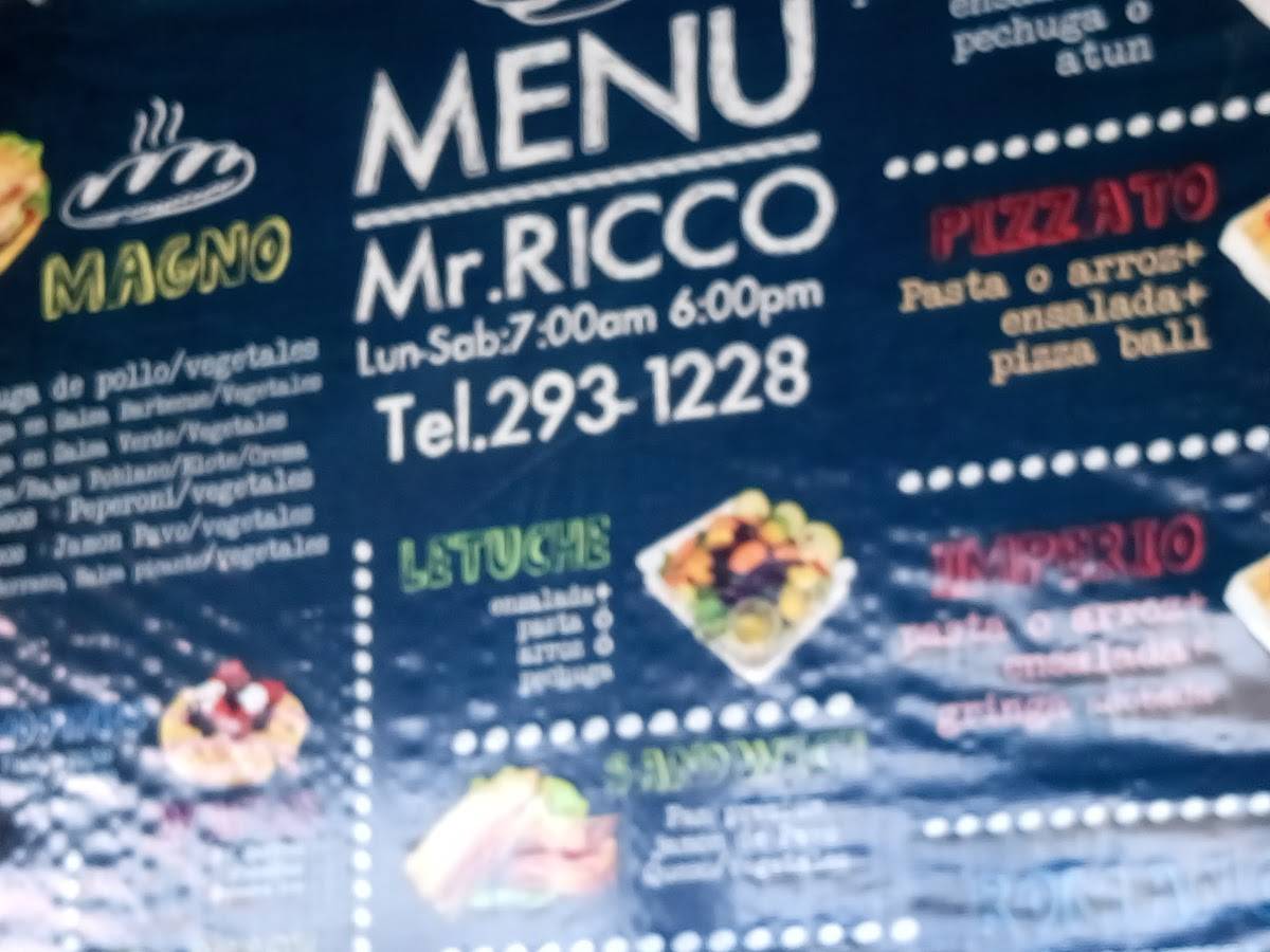 Menu at Mr. Ricco restaurant, Torreón