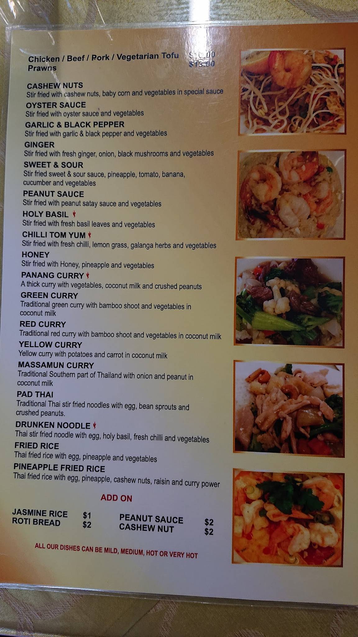 Menu at Nakontong Thai restaurant, Thames