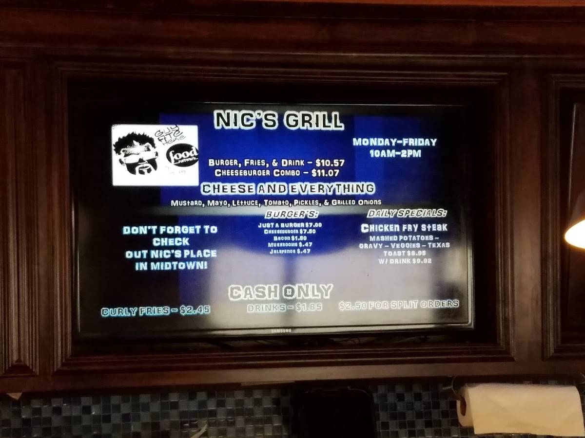 Menu at Nic's Grill restaurant, Oklahoma City