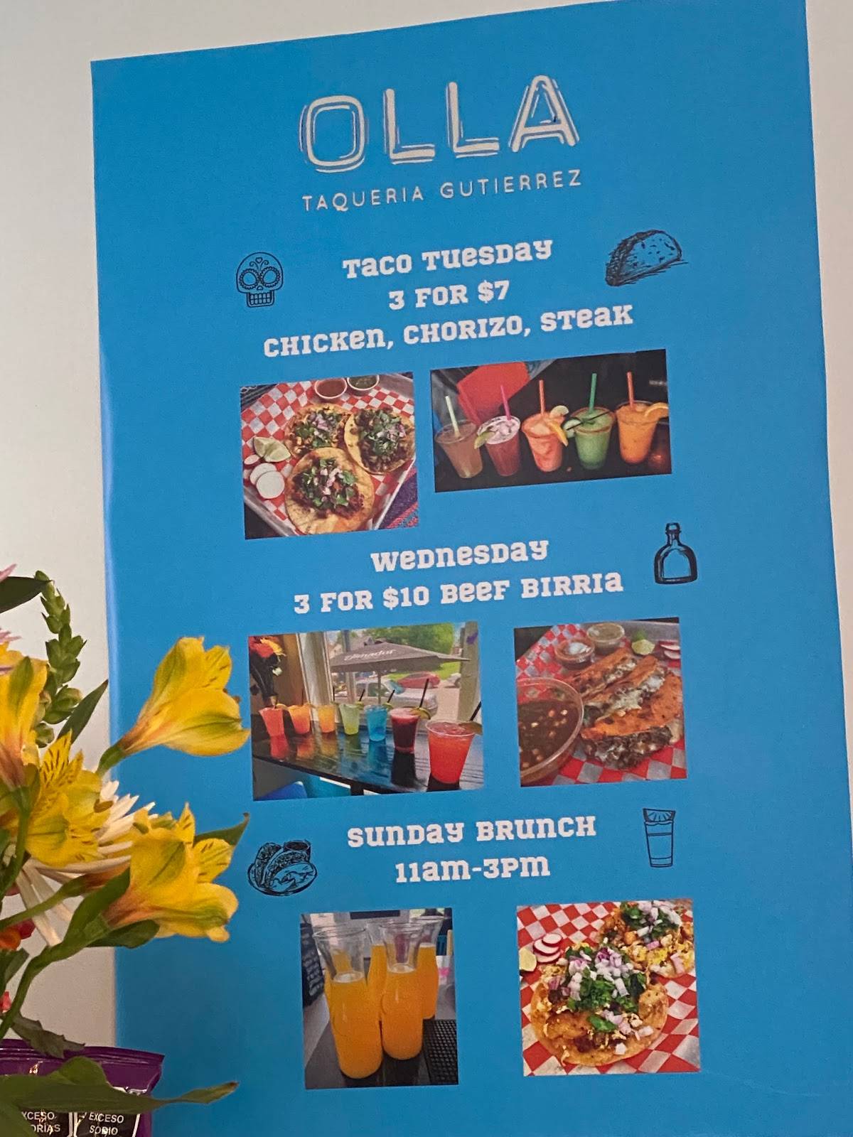 Menu at OLLA Taqueria restaurant, Covington